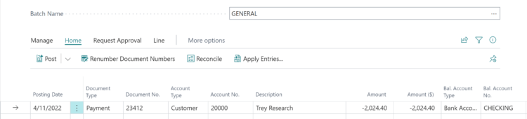 Dynamics 365 Business Central – Enter Customer Payments with Cash ...