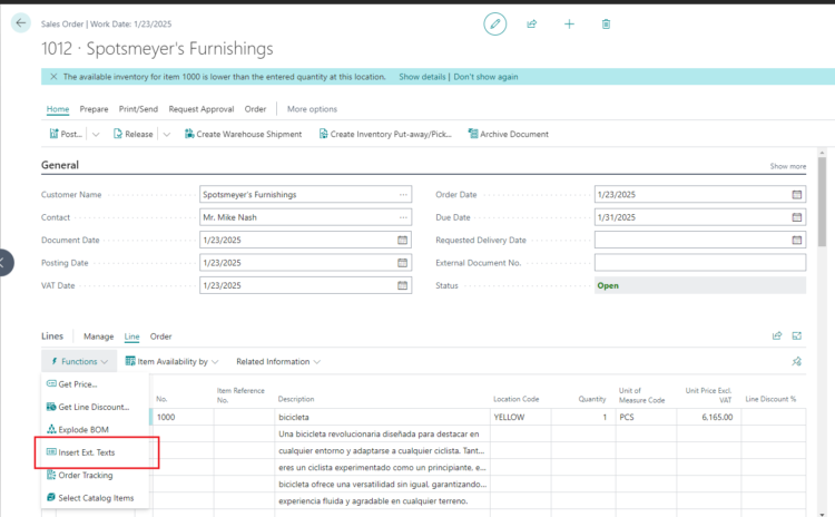 Microsoft Dynamics 365 Business Central: Use Extended Text when one ...