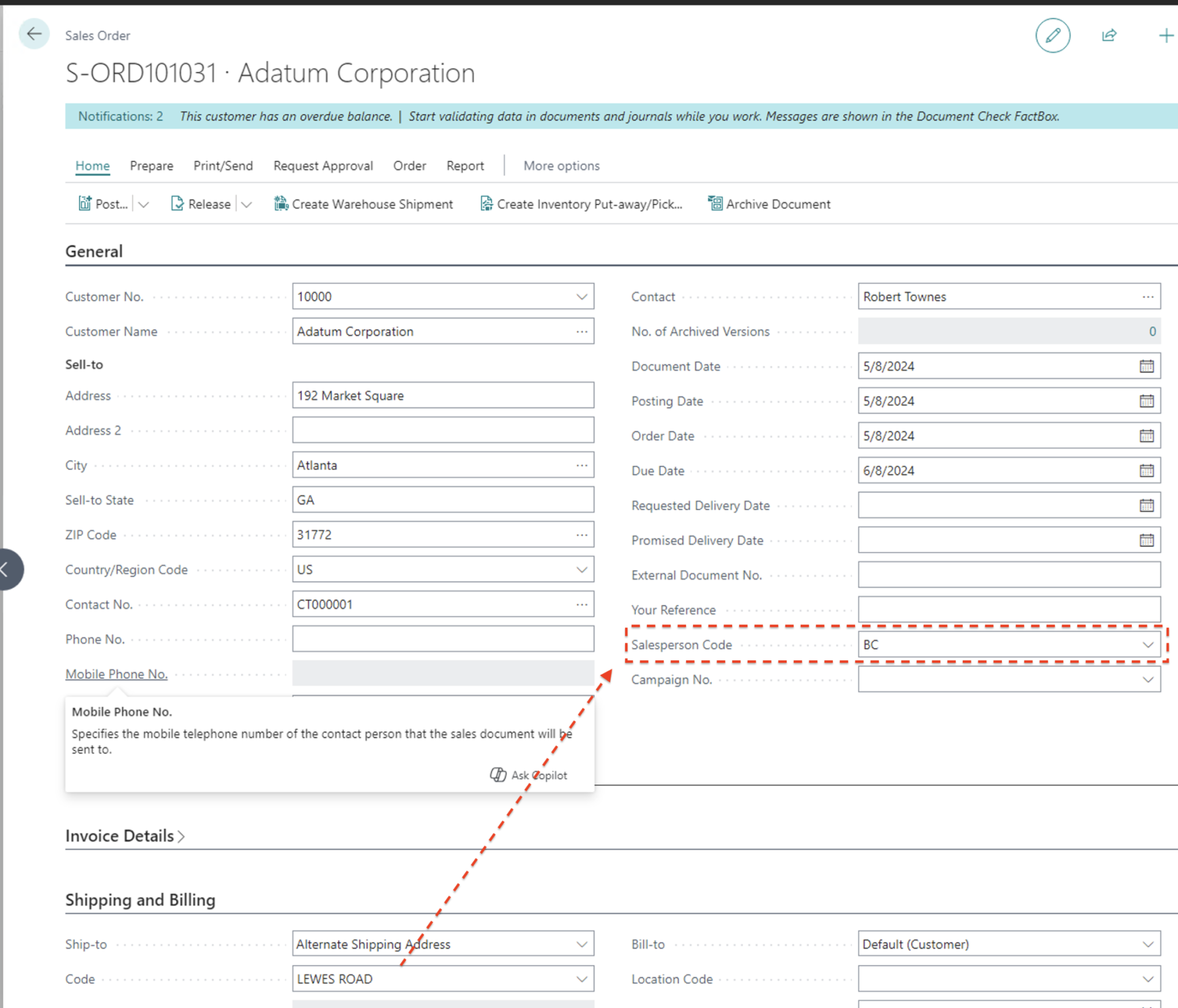 Dynamics 365 Business Central 2024 Wave 1 – Assign Salesperson to Customer Ship-to Addresses ...